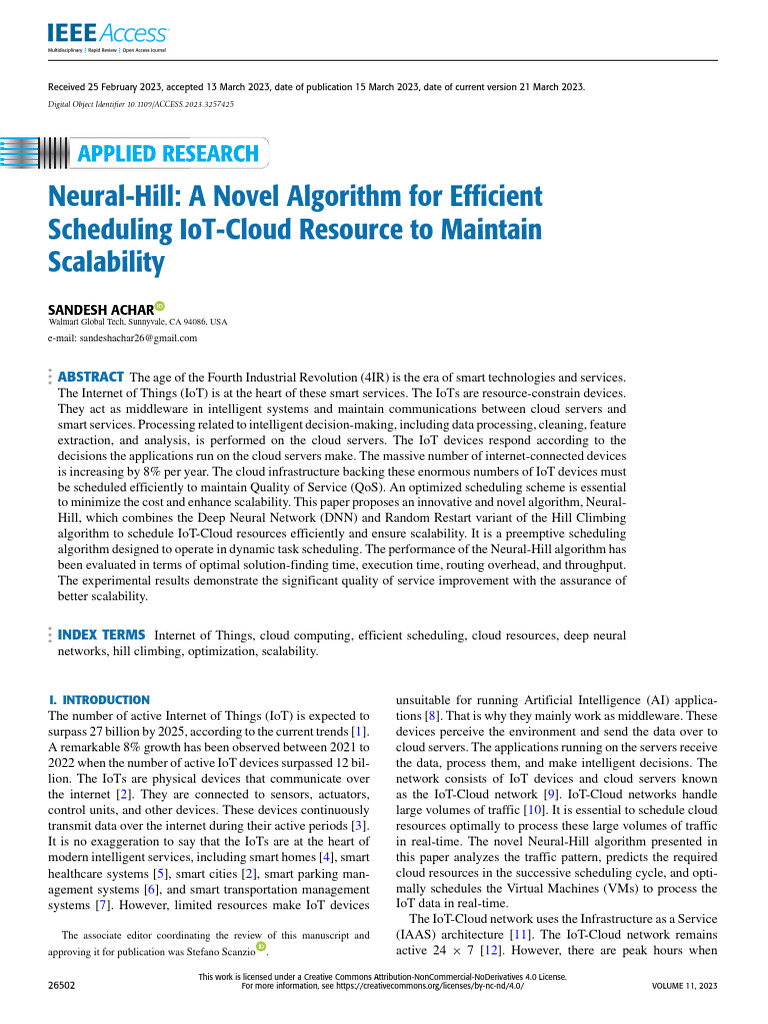 Neural-Hill A Novel Algorithm For Efficient Scheduling IoT-Cloud Resource To Maintain ...