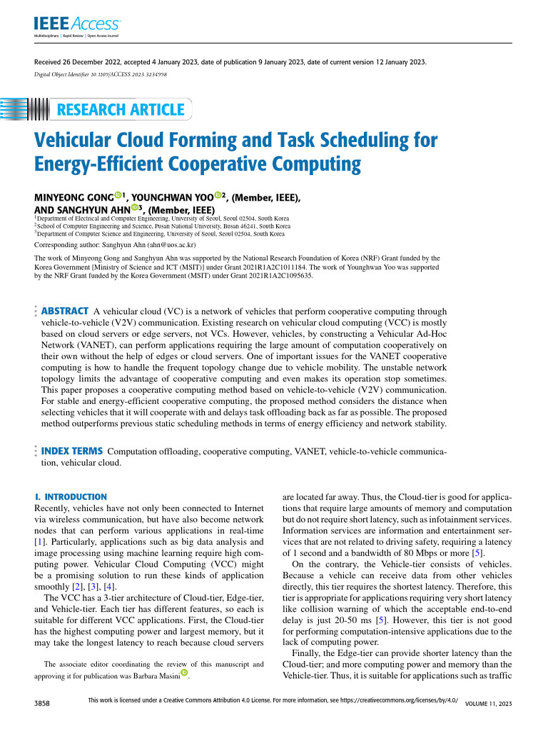 Vehicular Cloud Forming and Task Scheduling For Energy-Efficient Cooperative Computing | PDF ...