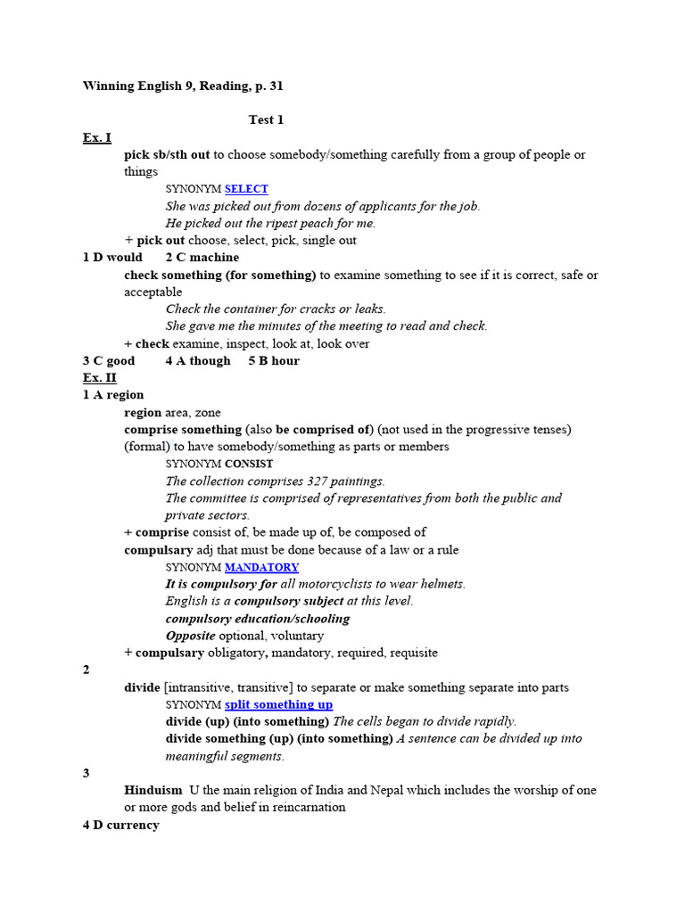 Key To Grade 9 Test 1 P. 31 | PDF | Sleep