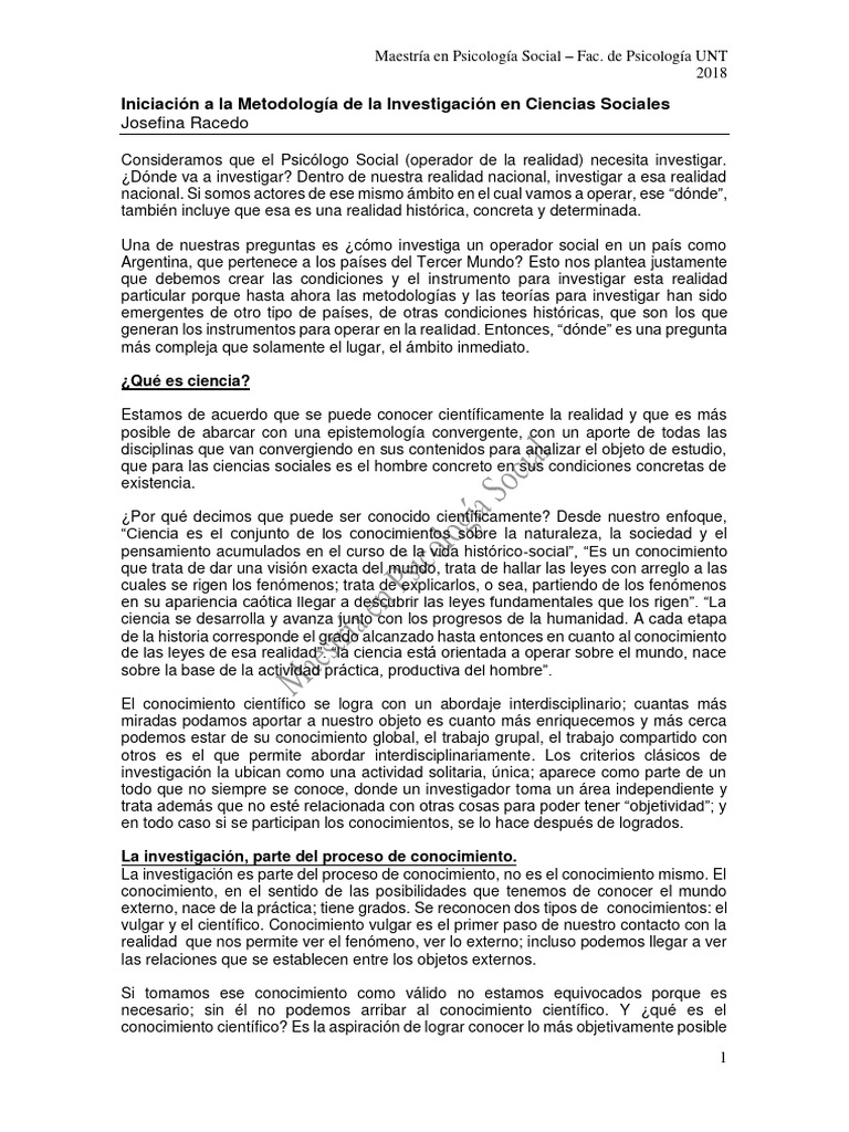 Iniciación A La Metodología de La Investigación en Ciencias Sociales | PDF | Conocimiento | Realidad