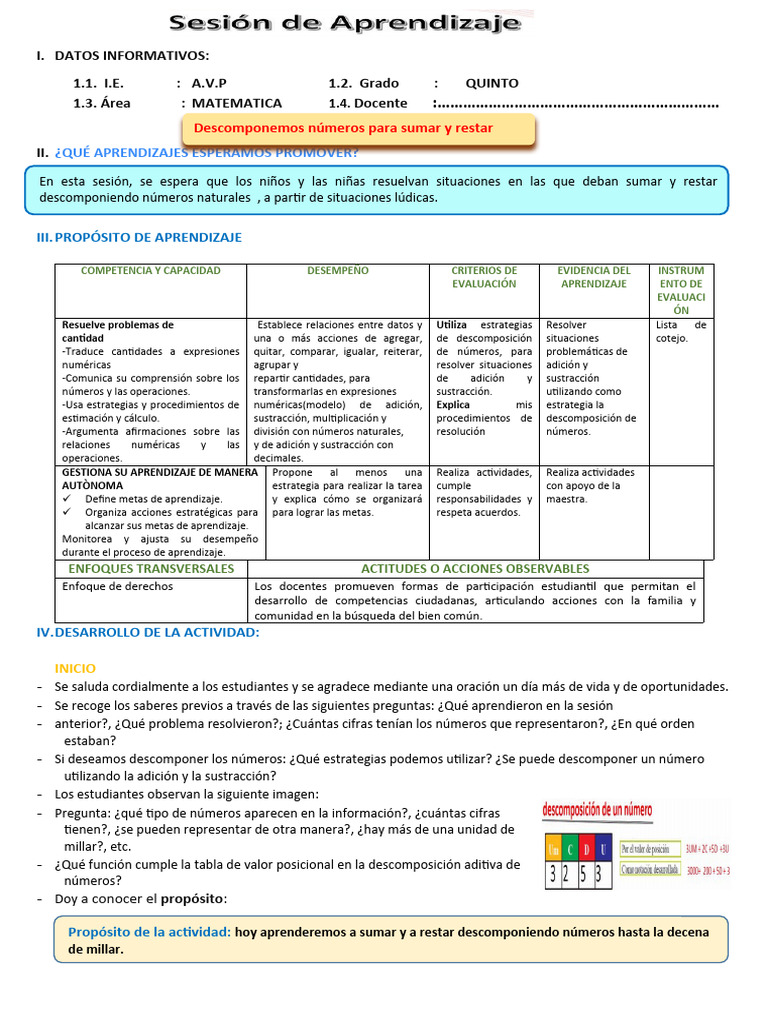 D2 A1 SESION MAT. Descomponemos Números para Sumar y Restar | PDF ... D2 A1 SESION MAT. Descomponemos Números para Sumar y Restar | PDF ...