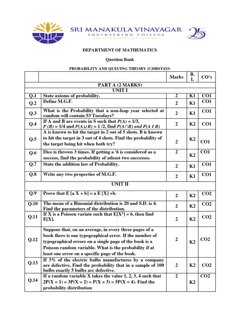 Probability and Queueing Theory | PDF | Probability Distribution ... Probability and Queueing Theory | PDF | Probability Distribution ...