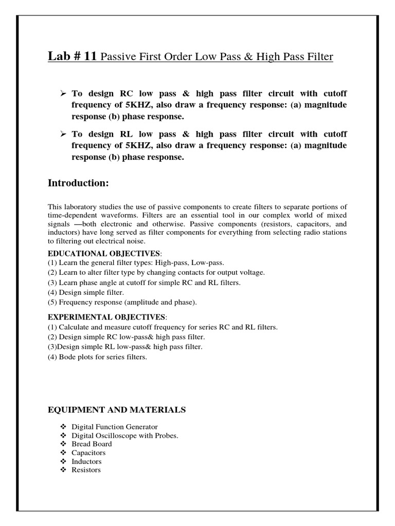 Eca 2 Lab 11, Open Ended 1, Eee 018 | PDF | Electronic Filter | Low Pass Filter