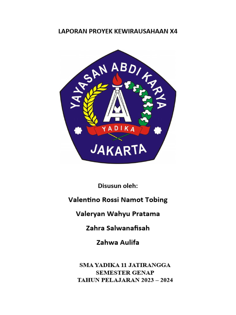 Laporan Proyek Kewirausahaan X4 | PDF | Bisnis