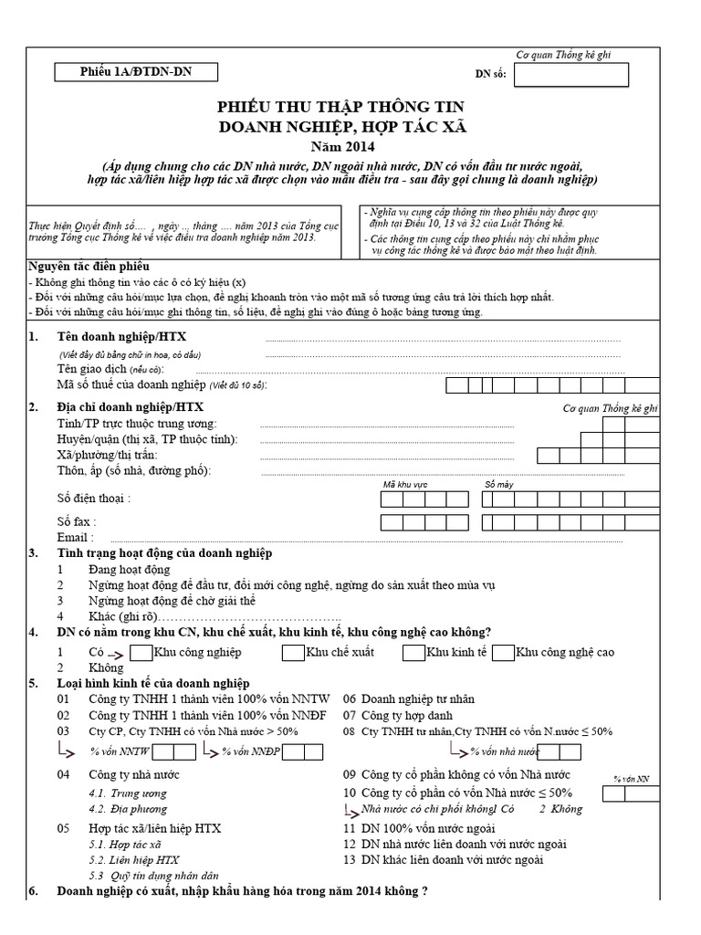Giai Thich Bang Hoi Dieu Tra DN 2014 | PDF