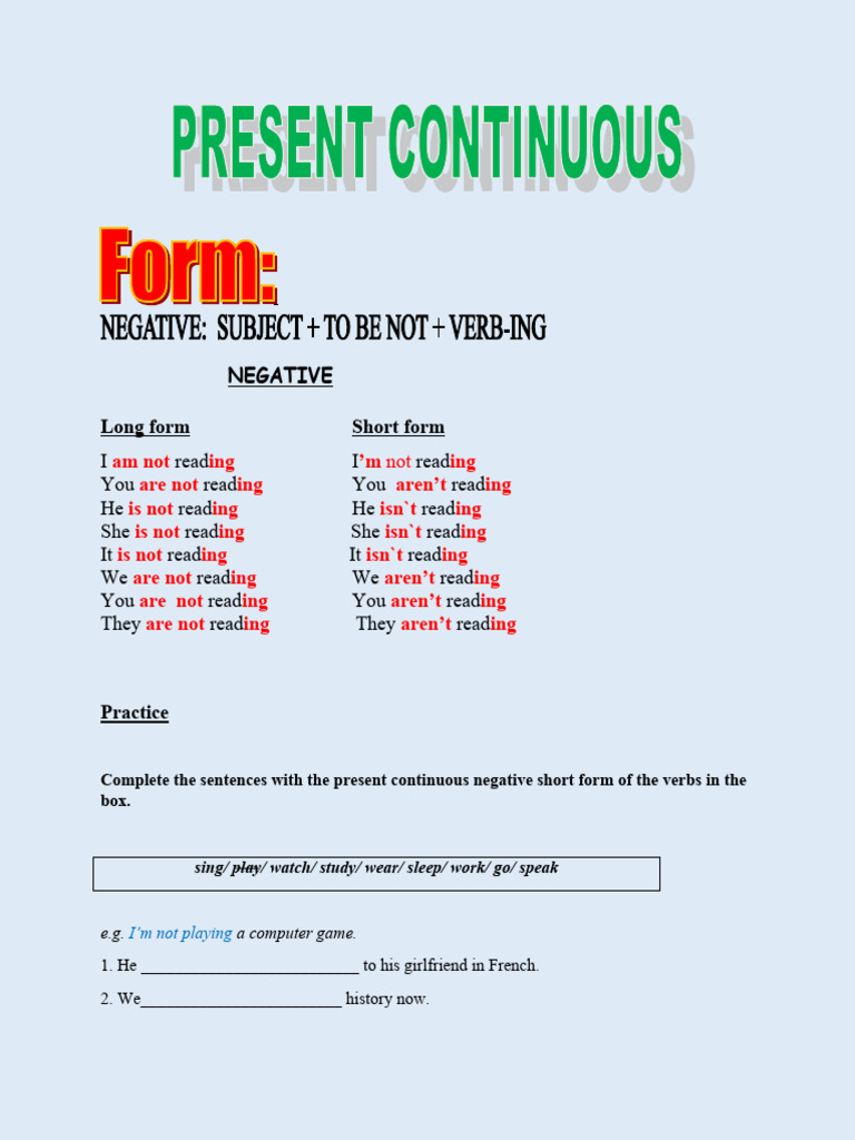 Present Continuous Negative | PDF Present Continuous Negative | PDF