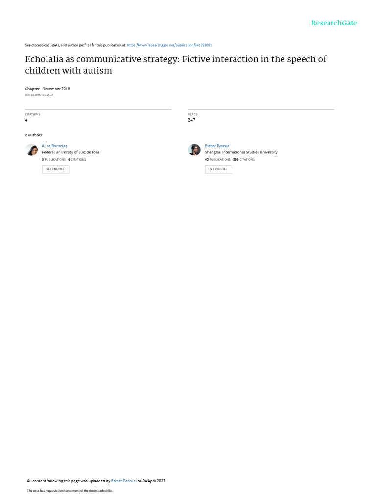 Echolalia in Autism: Fictive Interaction | PDF | Autism Spectrum | Aphasia