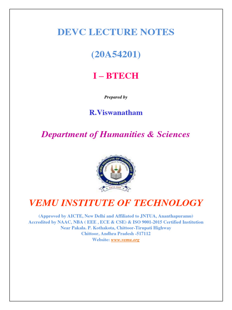 Devc Lecture Notes (20A54201) : I - Btech | PDF | Equations | Ordinary ...