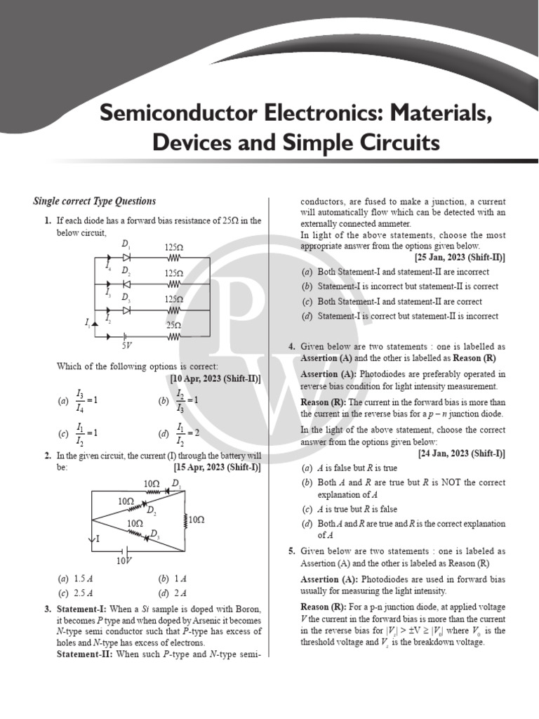 Semiconductor Electronics - Materials, Devices and Simple Circuits - PYQ Practice Sheet ...