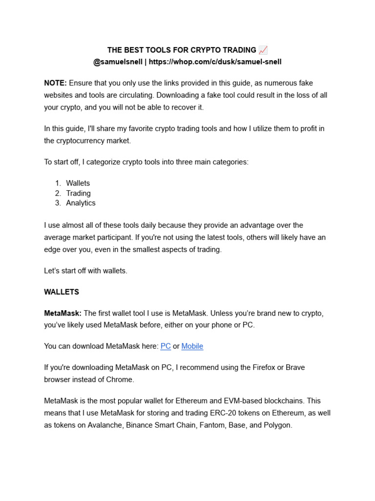 The Best Tools For Crypto Trading ? - Samuel Snell | PDF | Cryptocurrency