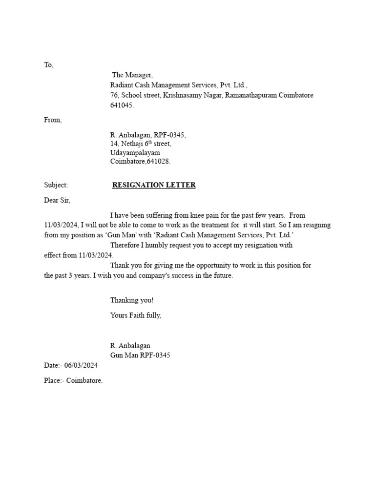 Resignation Letter | PDF | Finance & Money Management