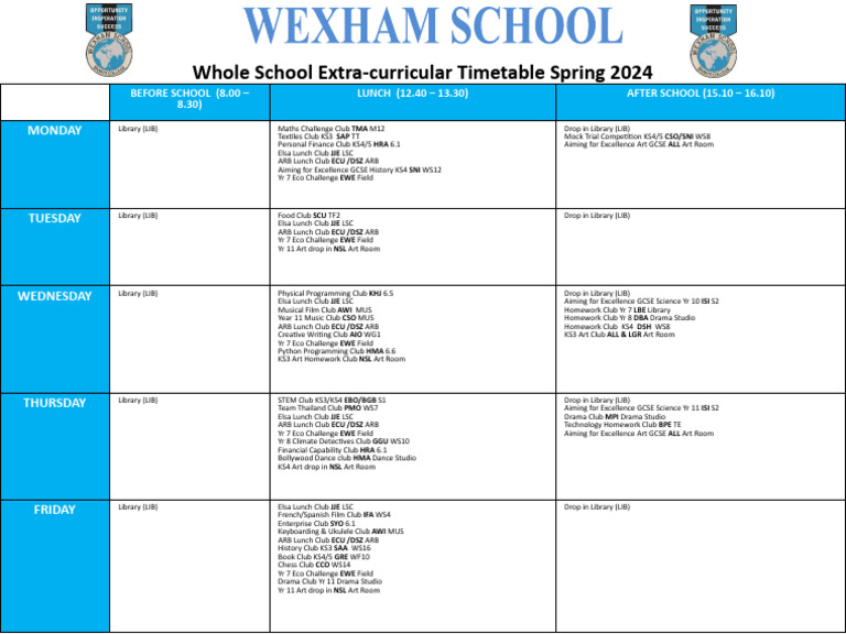 Whole-School-Extra-curricular-Timetable-Spring-2024.316517628 | PDF