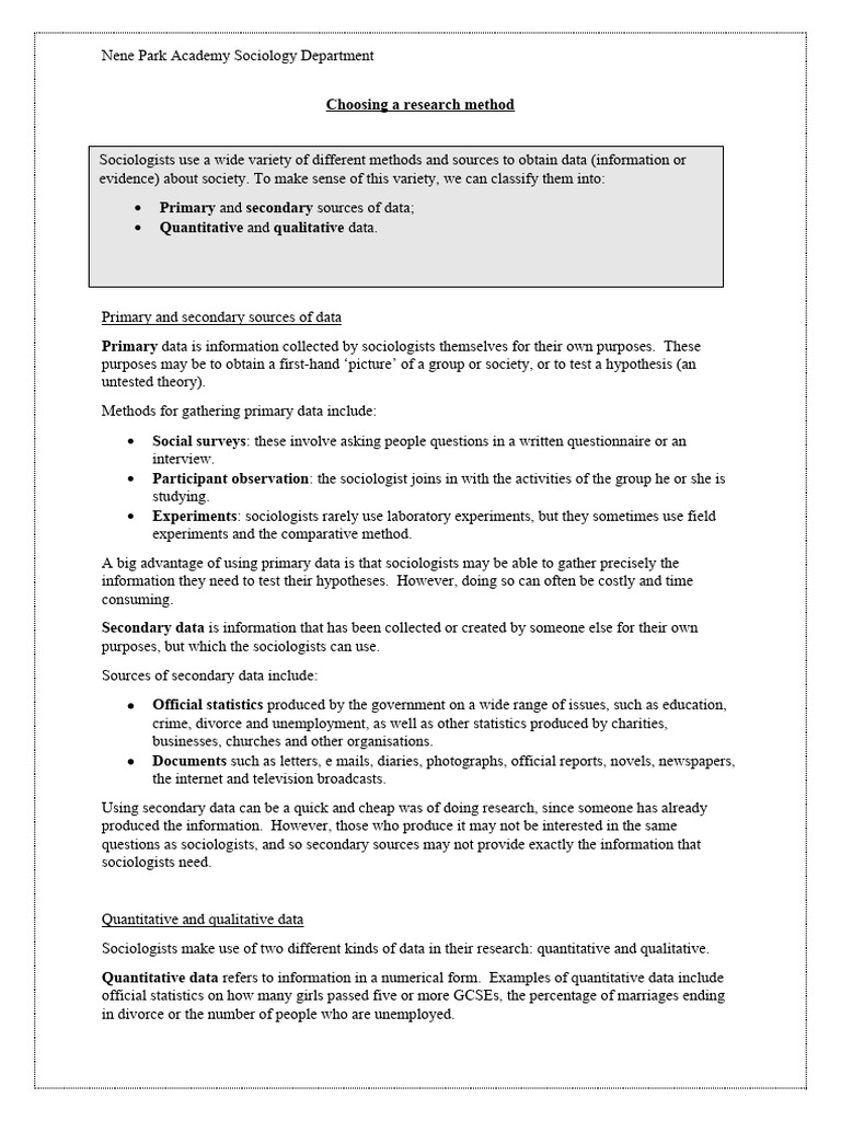 Resource - Choosing A Research Method | PDF | Sociology | Quantitative Research