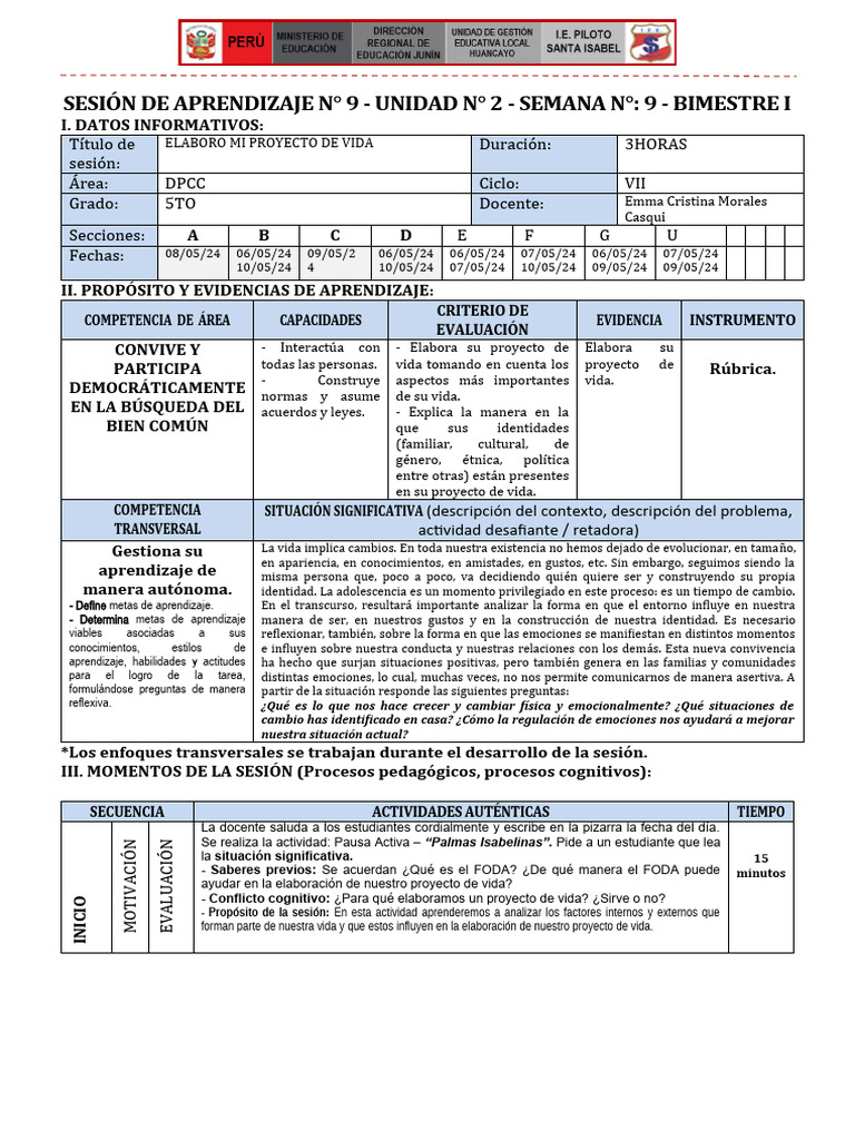 9 SESIÓN DE APRENDIZAJE 2024 OFICIAL - 5to | PDF | Aprendizaje | Las emociones