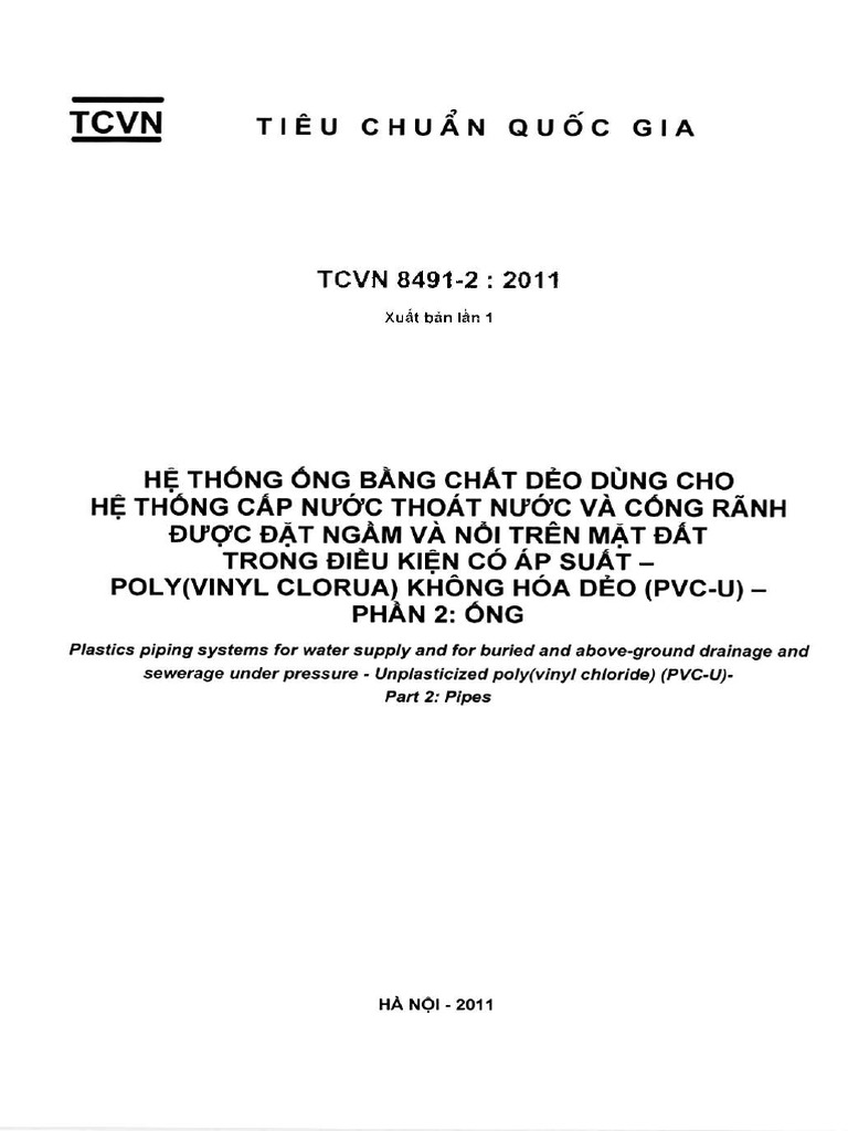 TCVN 8491 2 2011 - Ong Bang Chat Deo PVC U Dung Cho He Thong Cap Thoat Nuoc - P2 Ong | PDF