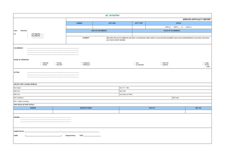 ACA Service Difficulty Report | PDF | Aviation