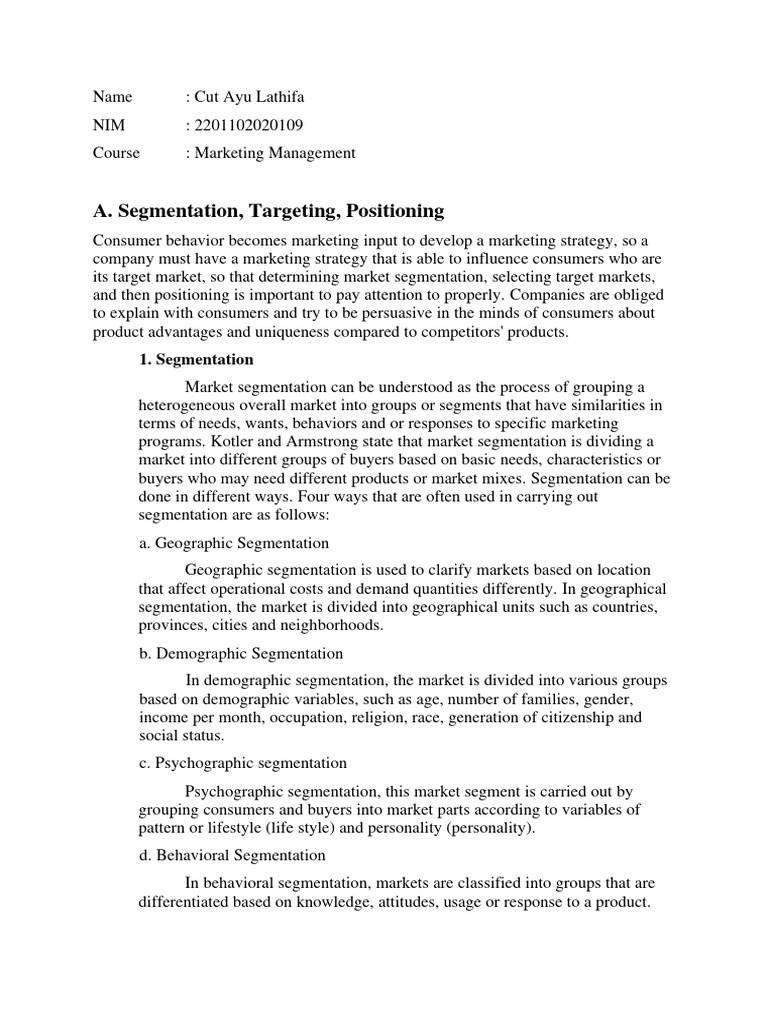Segmentation Targeting Positioning Cut Ayu Lathifa 2201102010109