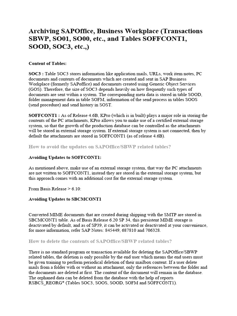 Archiving SAPOffice | PDF | Databases | Computer Data Storage