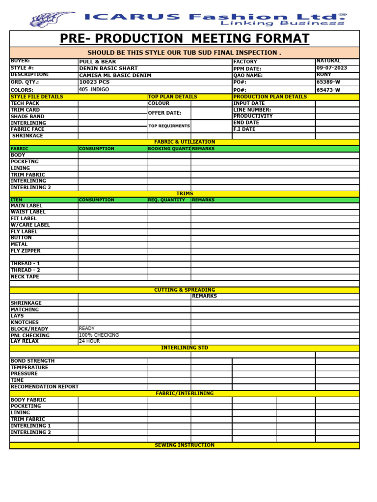 Denim Basic Shart PP Meeting Report 09-07-2023 | PDF | Seam (Sewing ...