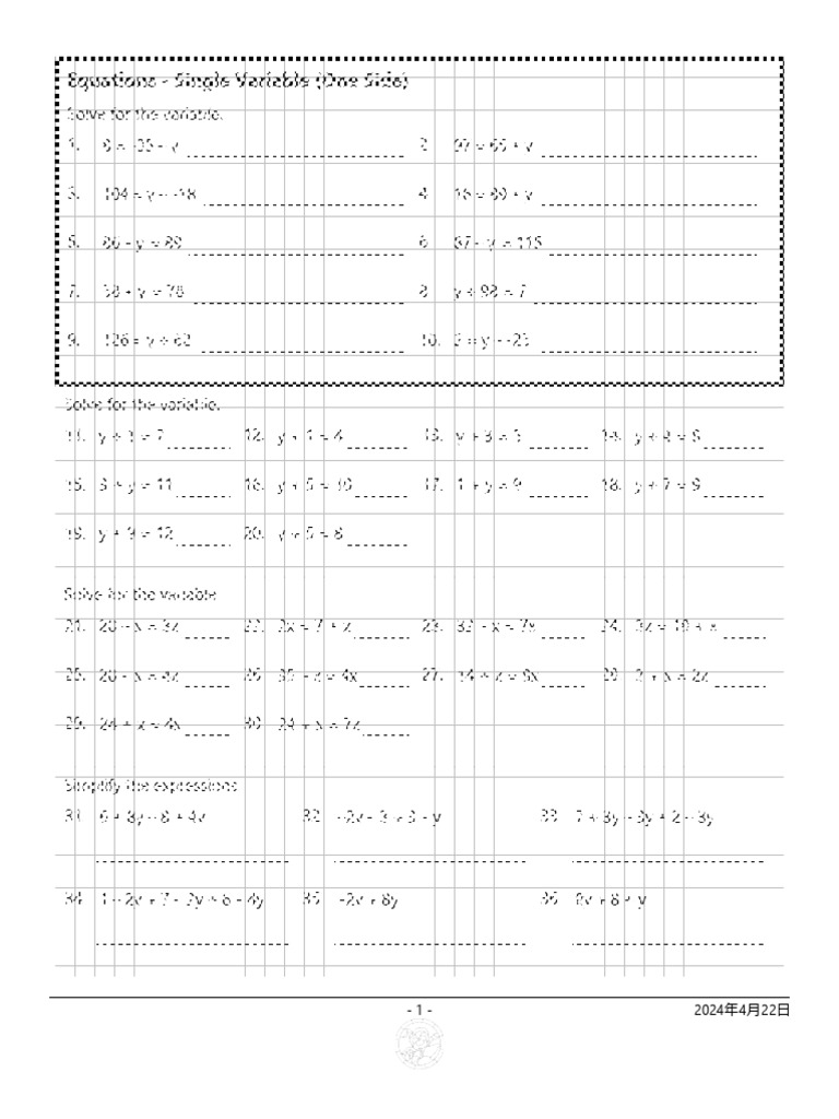 Equations - Single Variable (One Side) | PDF