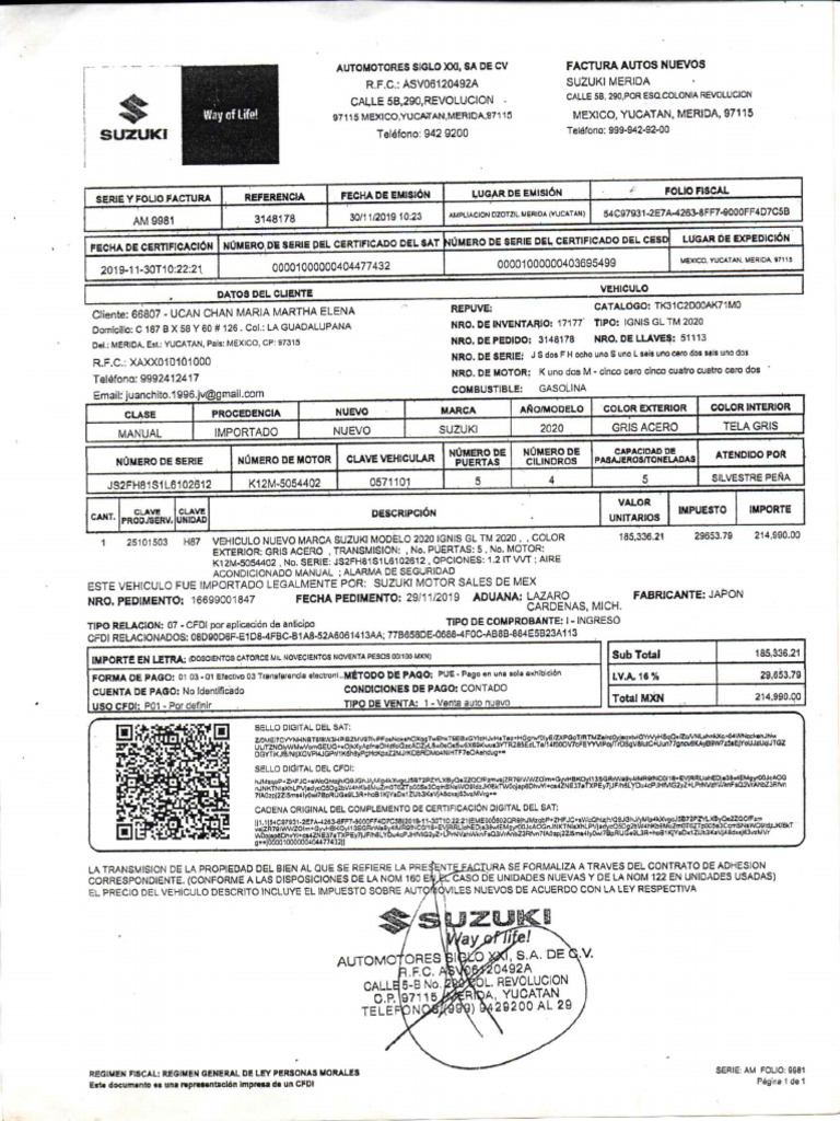 Factura Susuki | PDF