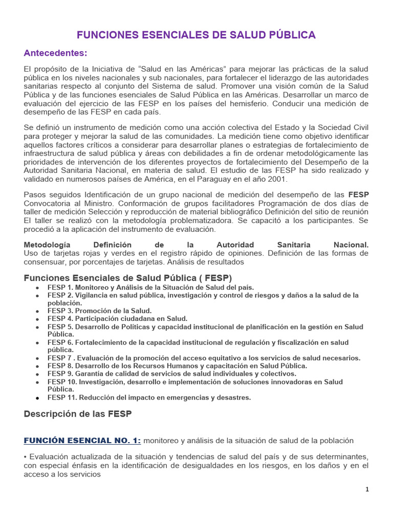 Funciones Esenciales de Salud Pública | PDF | Salud pública | Calidad (comercial)