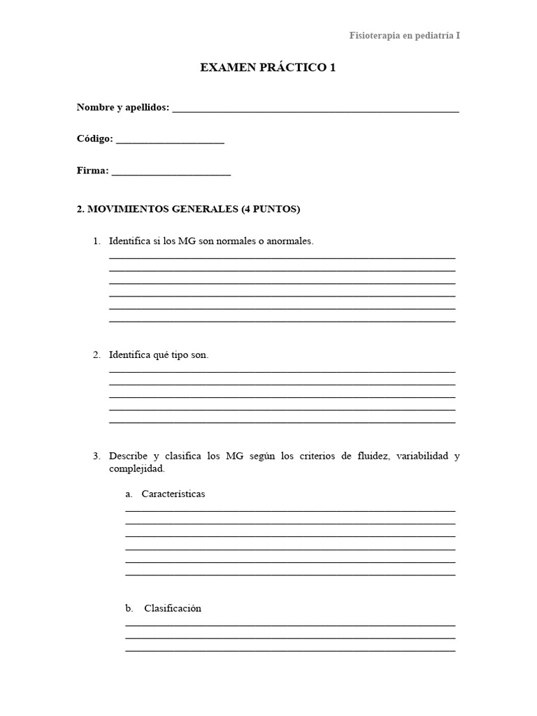 Examen Práctico de Fisioterapia Pediátrica | PDF | Desórdenes ...