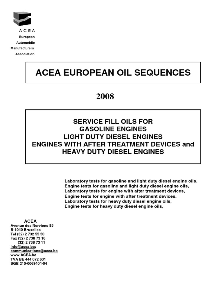 ACEA Oil Sequences Final | PDF | Motor Oil | Engineering