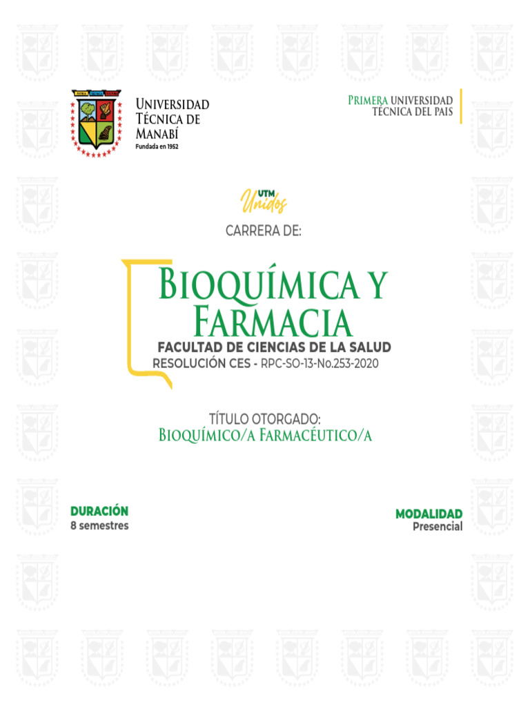 Bioquímica Farmacéutica UTM: 8 Semestres | PDF | Farmacéutico | Farmacia