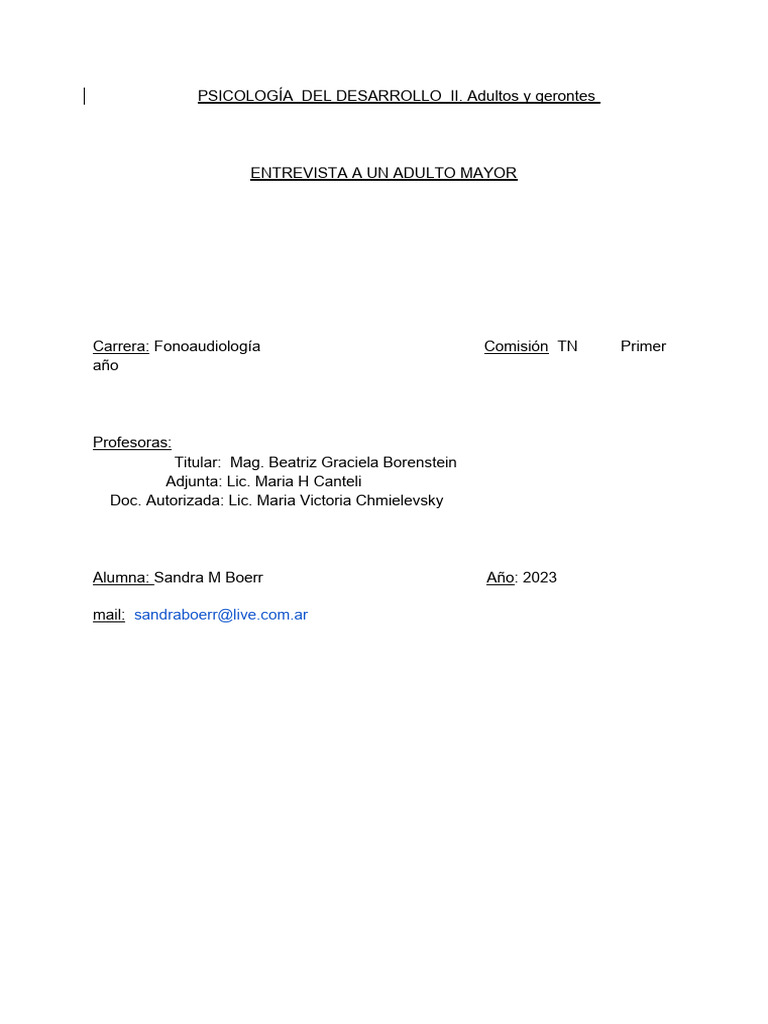 Entrevista Psicologia Del Desarrollo Ii | PDF | Vejez | La sexualidad humana