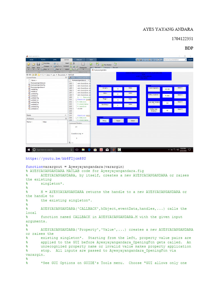Ayesyayangandara 1704122351 BDP Laporan#4 | PDF | Object (Computer Science) | Matlab