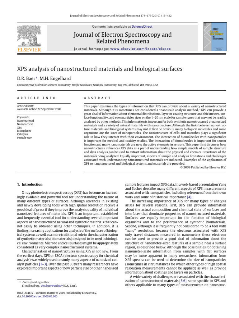 XPS Analysis of Nanostructured Materials | PDF | X Ray Photoelectron ...