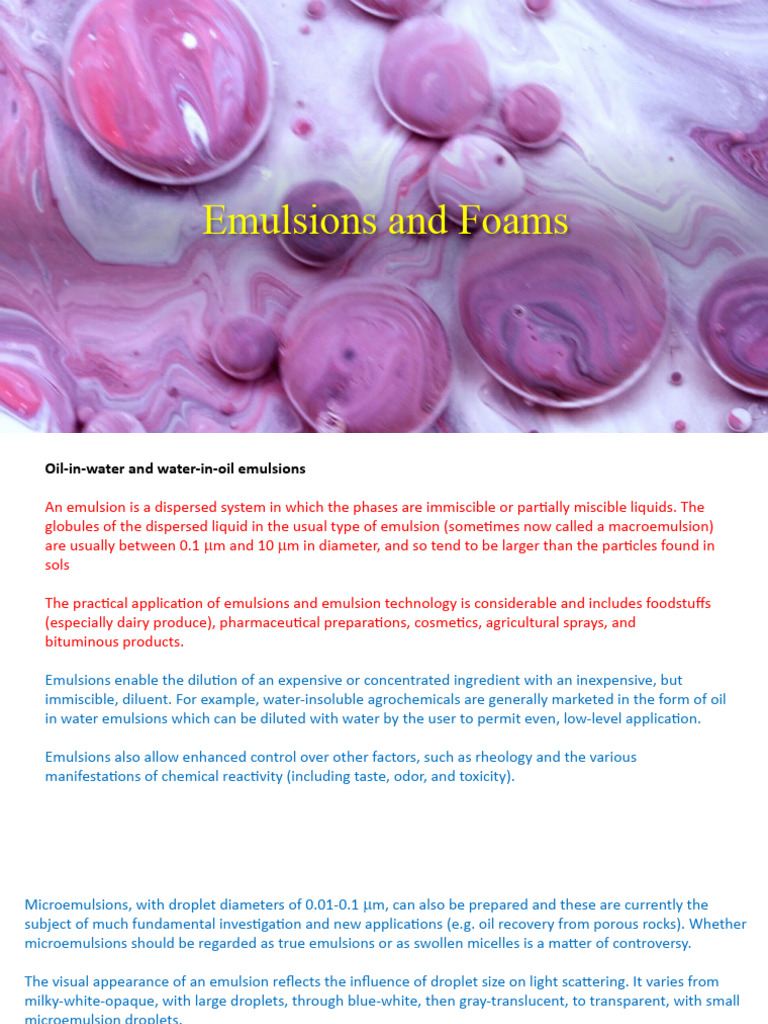 Emulsions and Foams | PDF | Emulsion | Foam
