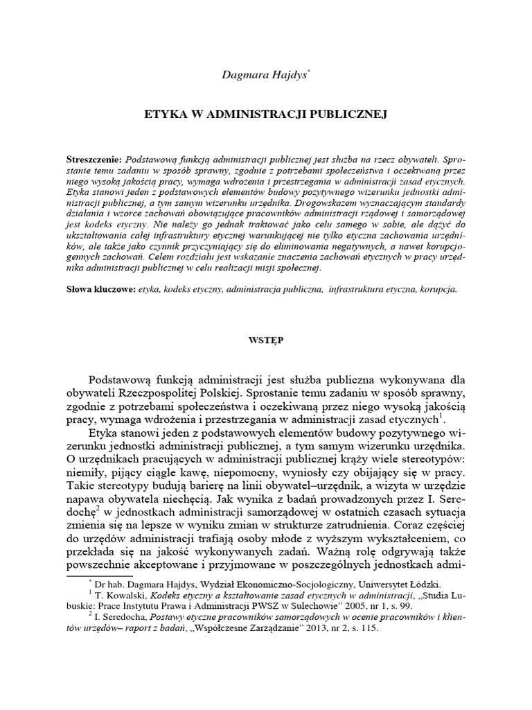 Etyka W Administracja Publicznej - Dagmara Hajdys | PDF