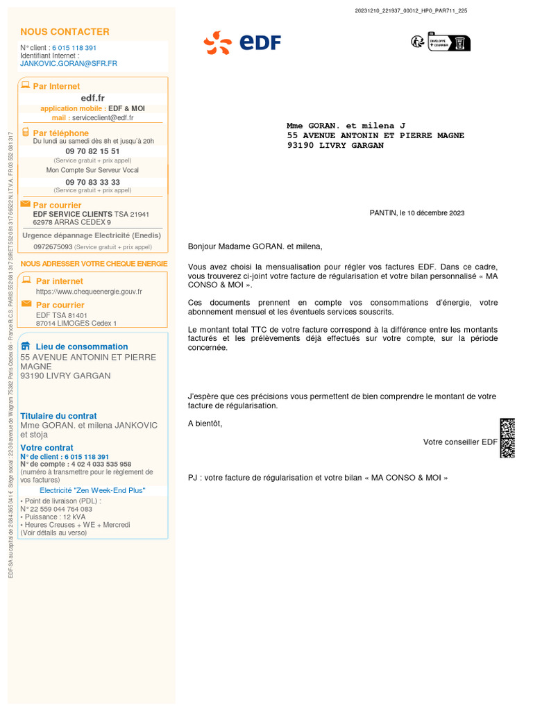 Facture EDF du 10 décembre 2023 | PDF | Taxe sur la valeur ajoutée ...