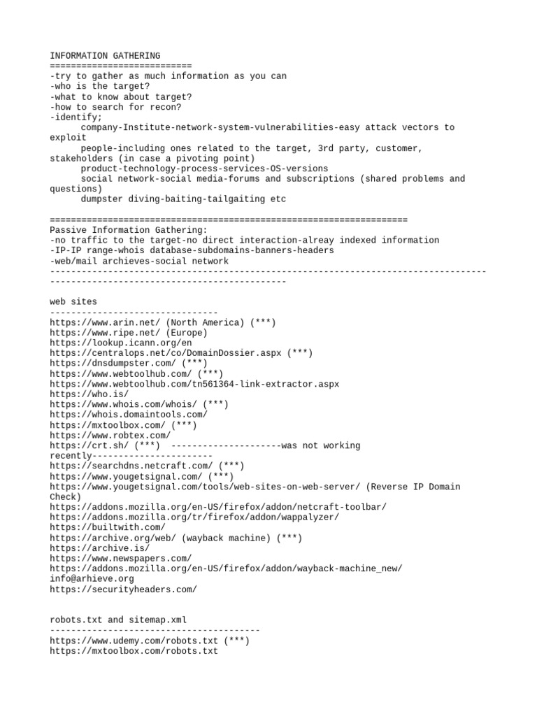1 - A - Passive Info Gather - Resource Listing | PDF | Computing | System Software