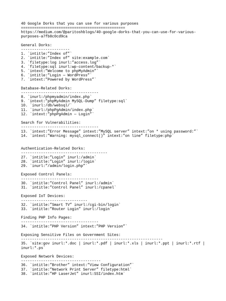 1 - A - Google Dorks | PDF | Word Press | Php