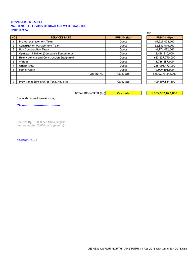 SPHR00712A Commercial - Bid - Sheet - Ardi Works - R3 | PDF | Loader (Equipment) | Construction ...