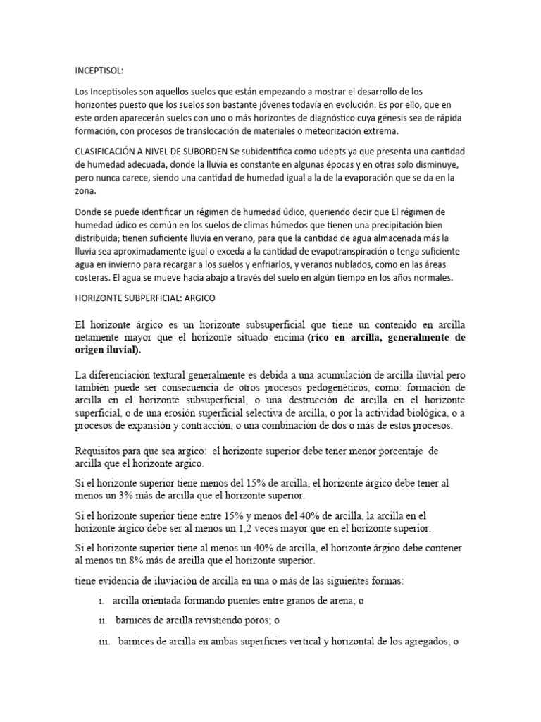 INCEPTISOL | PDF | Suelo | Arcilla