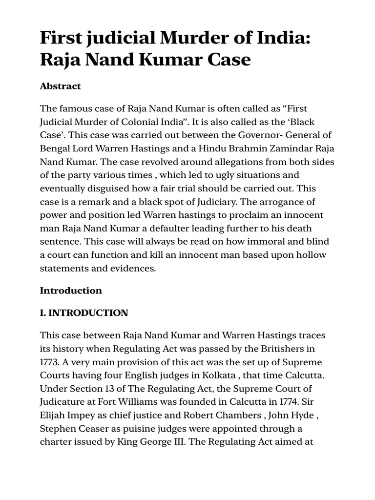 First Judicial Murder of India - Raja Nand Kumar Case | PDF ...