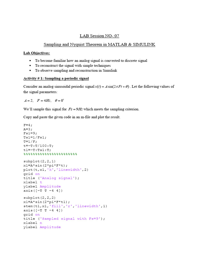 Dsp Lab 07 For Class Pdf Sampling Signal Processing Amplitude 