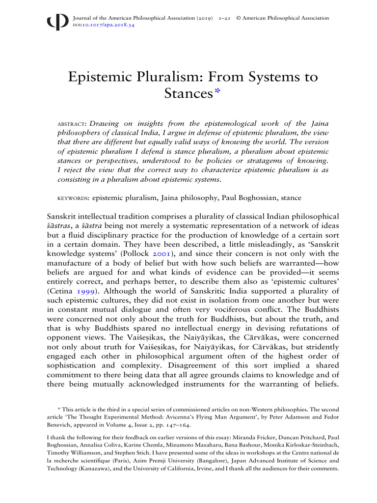 Epistemic Pluralism From Systems To Stan 1 | PDF | Epistemology | Relativism