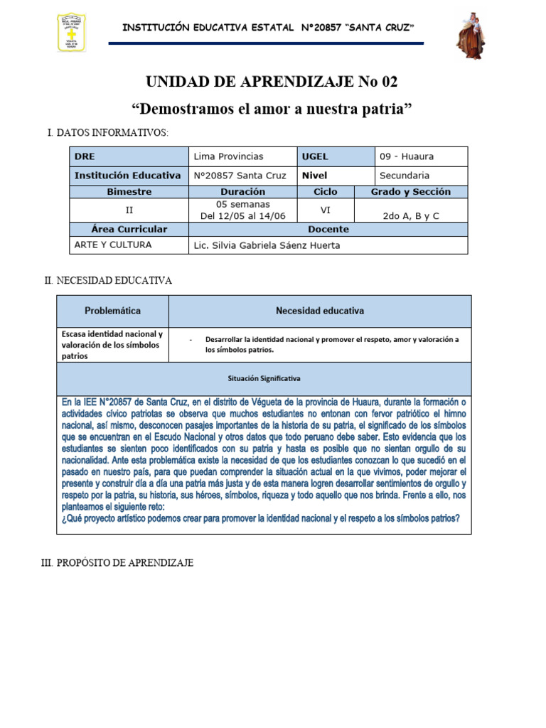 Unidad de Aprendizaje 02 Arte y Cultura 2024 - Sec 20857 | PDF | Aprendizaje | Evaluación