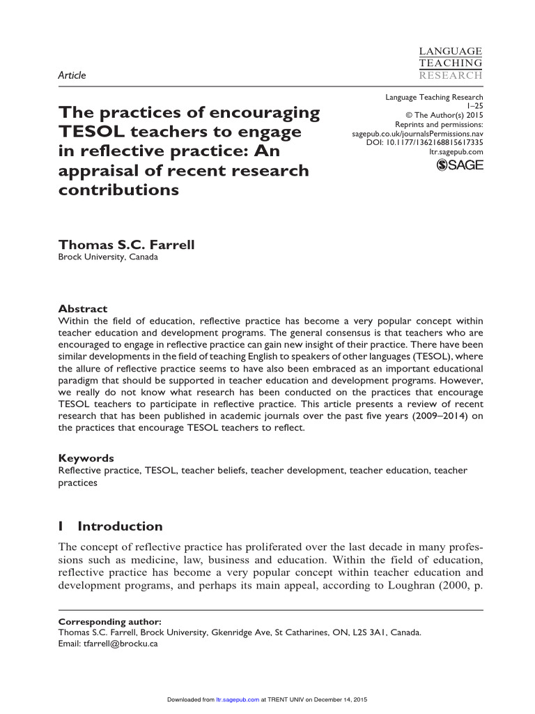 Farrell 2015 | PDF | Teachers | Reflective Practice
