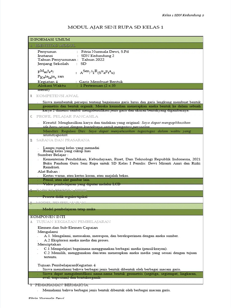 PDF Modul Ajar Seni Rupa Kls 1 Lengkap | PDF