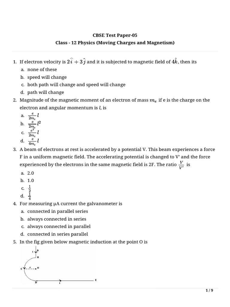 Chapter 4 Test 05 | PDF | Magnetic Field | Electron
