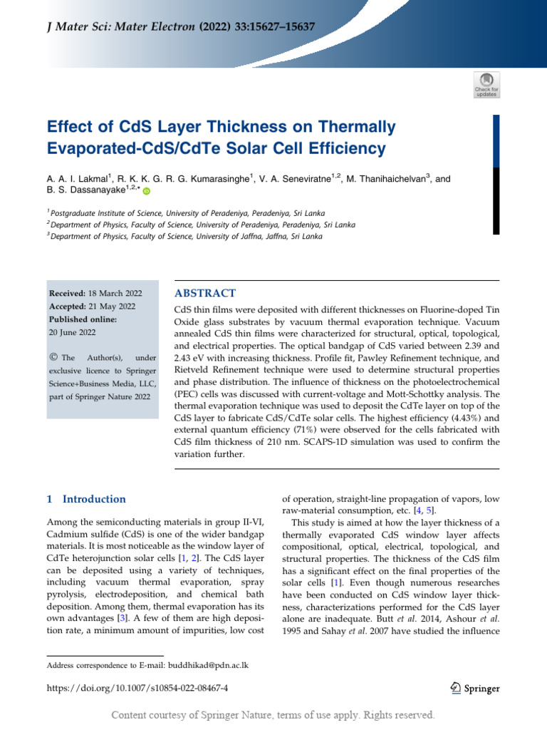 Effect of CDS Layer Thickness | PDF | Thin Film | Solar Cell