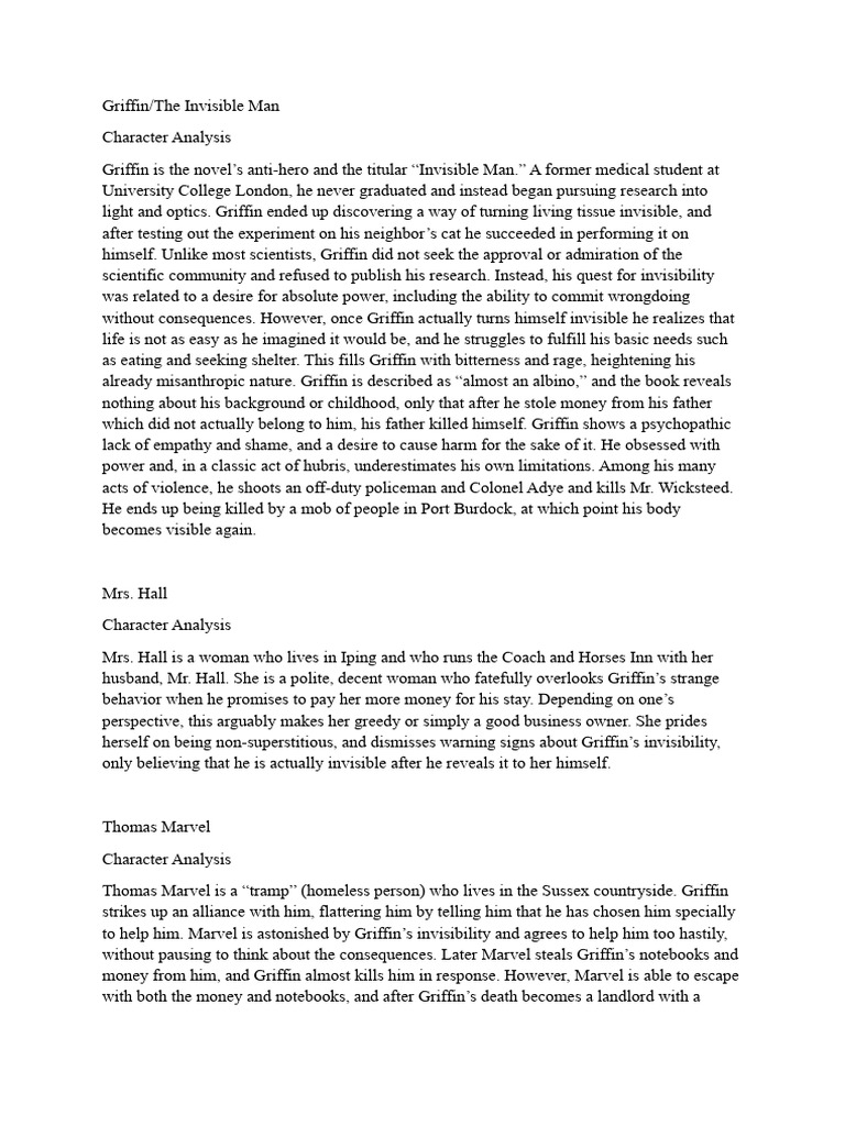 Character Analysis of The Invisible Man | PDF | The Invisible Man
