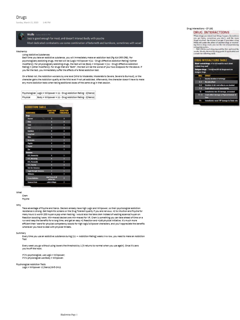 Shadowrun Addiction Mechanics | PDF | Substance Dependence | Self Control