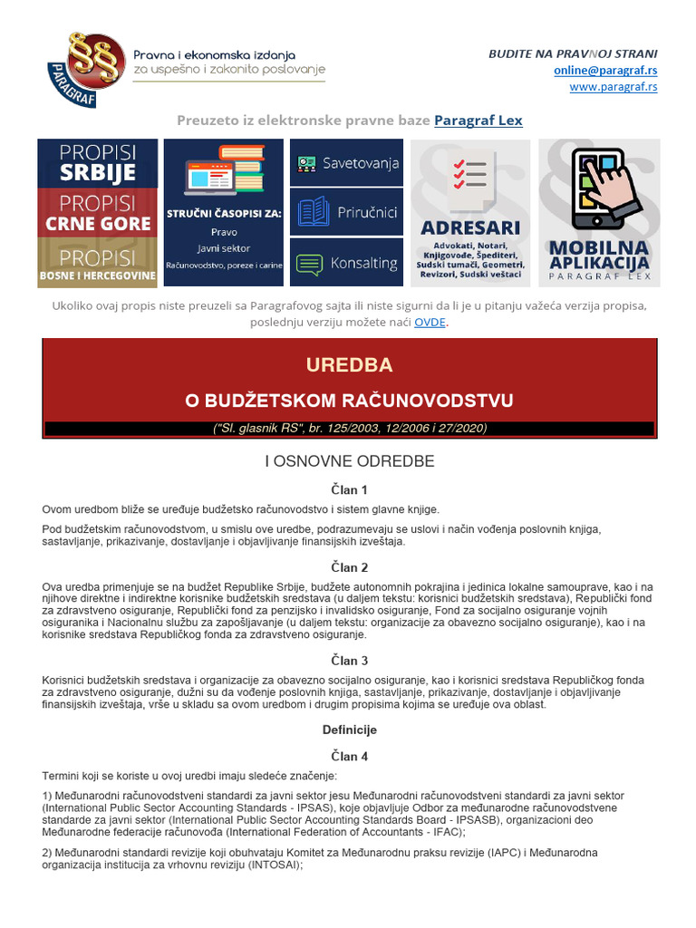 Uredba o Budzetskom Racunovodstvu | PDF